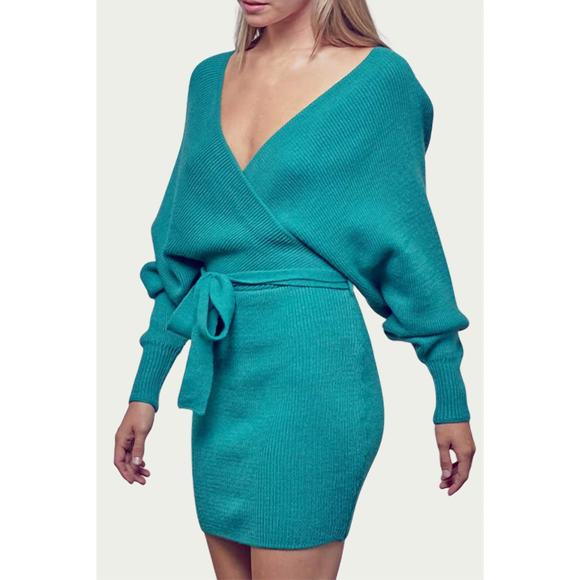Fore | Dresses | New Fore Wrapeffect Ribbedknit Mini Dress In Jade ...